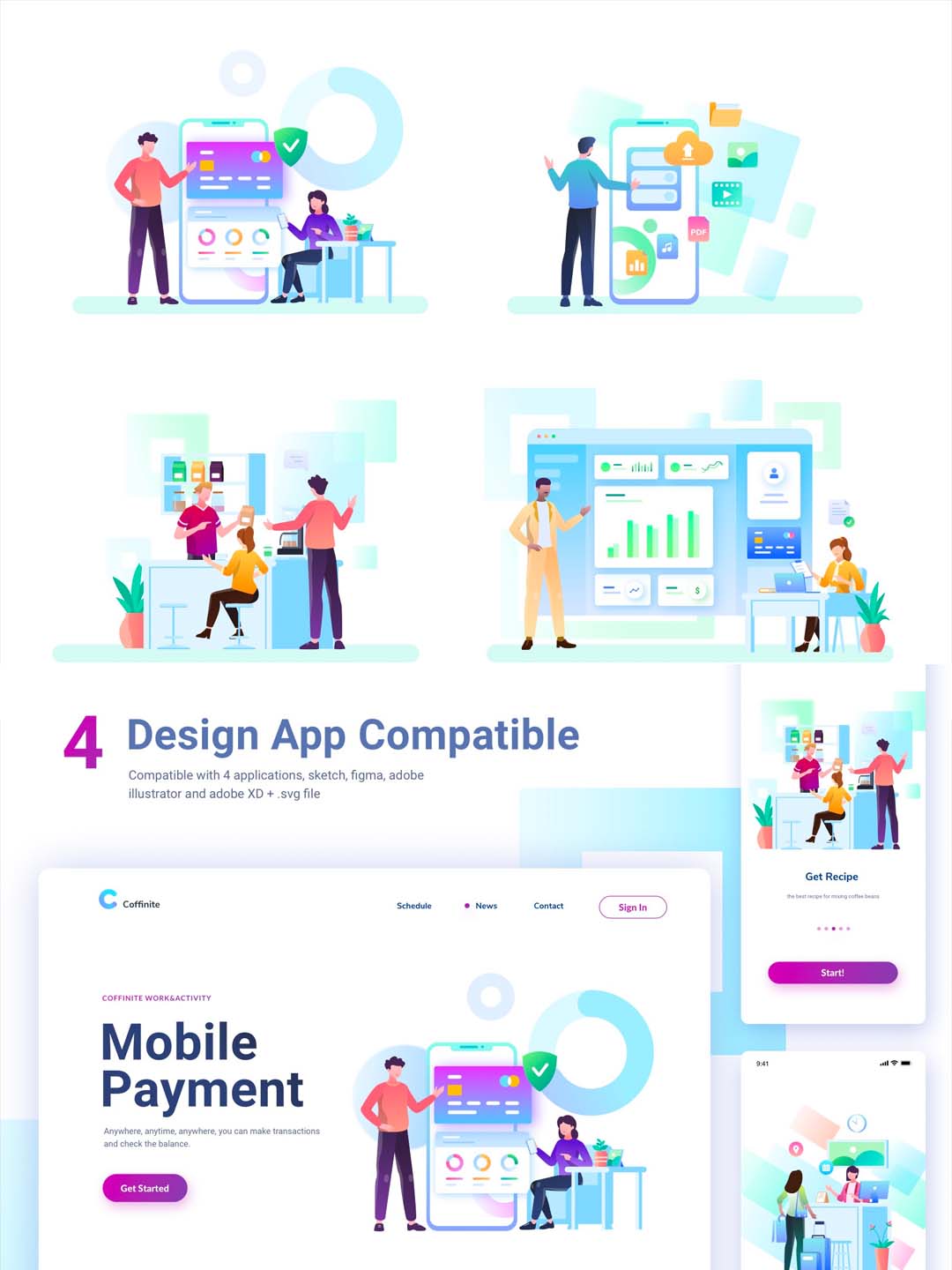超全日常办公商务适合B端场景的运营插画组件库一套（ai,fig,sketch,svg,xd）