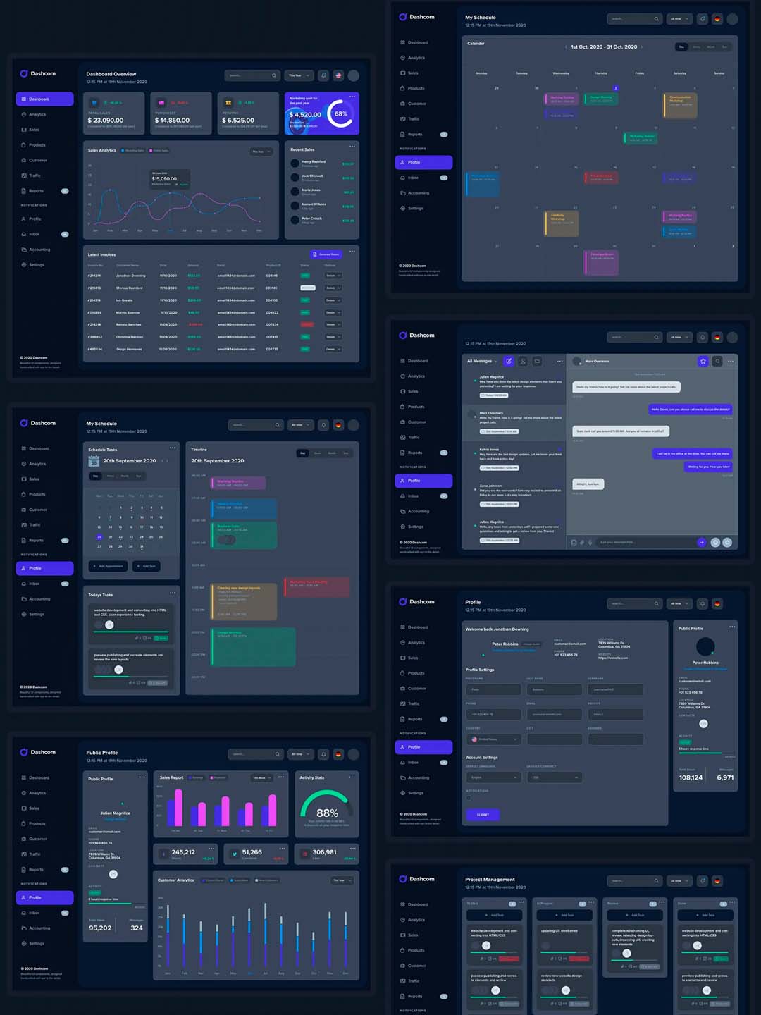 暗色风格B端UI界面设计，后台数据统计、后台管理dashboard仪表盘 fig,sketch,xd,psd源文件