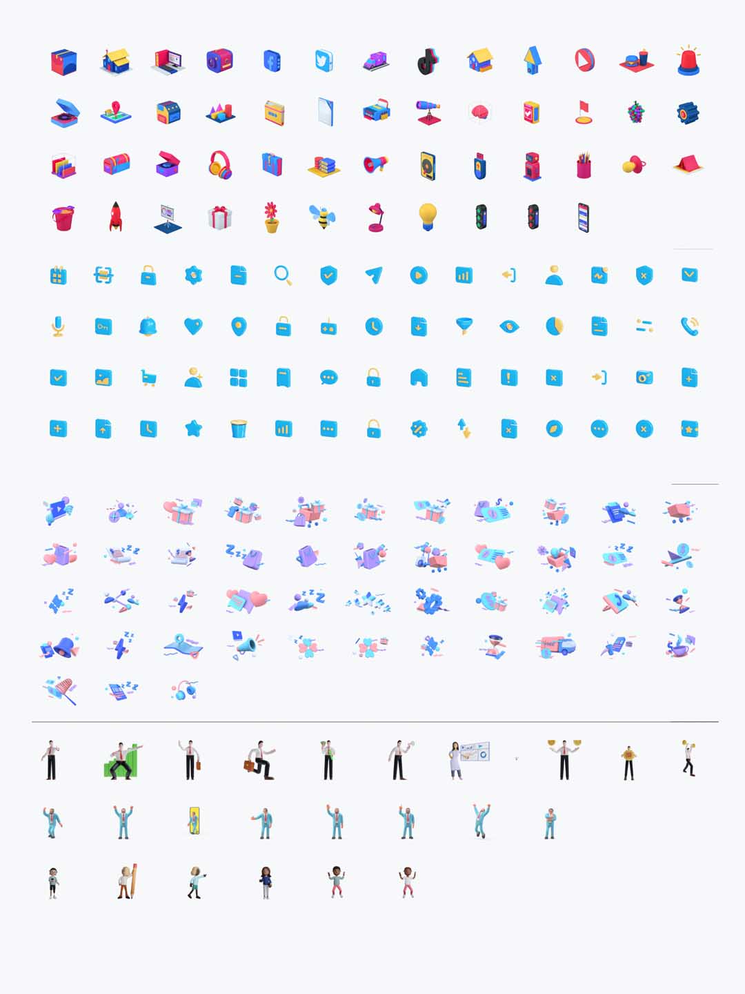 1000个3D插画人物角色、手势、icon图标、道具素材figma源文件下载