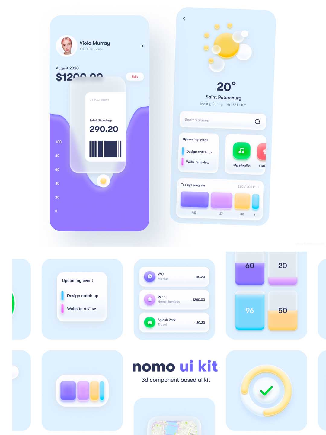 20页新拟物，玻璃质感UI kit套装sketch源文件下载