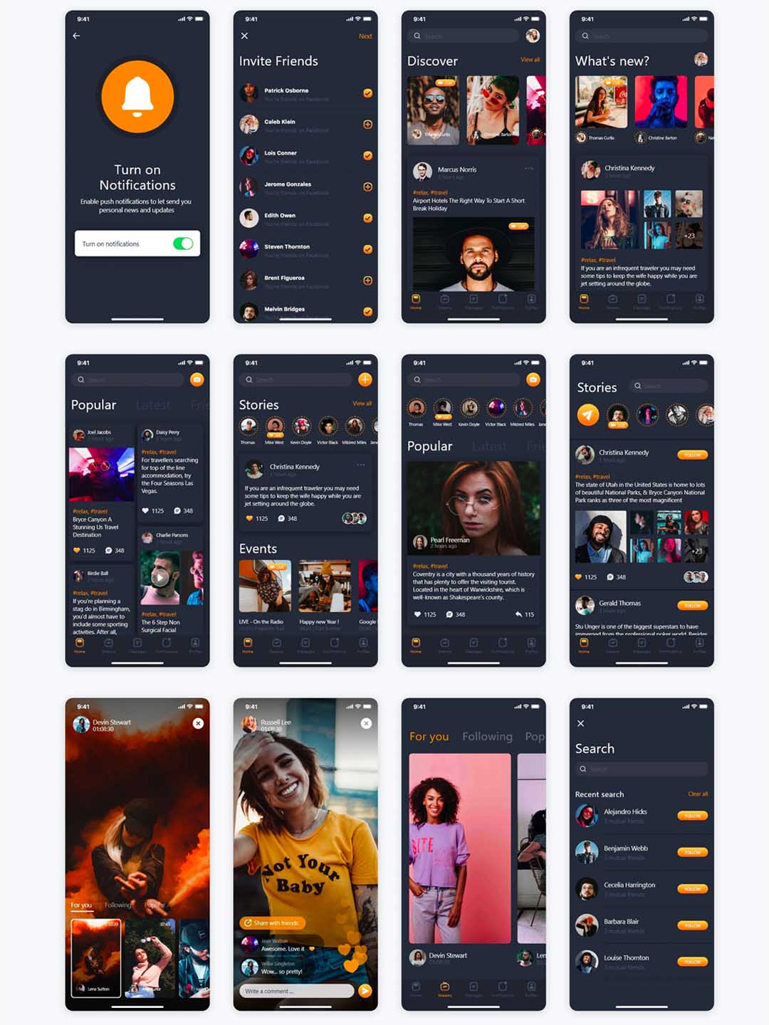 仿抖音短视频APP UI素材下载，社交短视频APP UI KIT，短视频APP sketch源文件下载