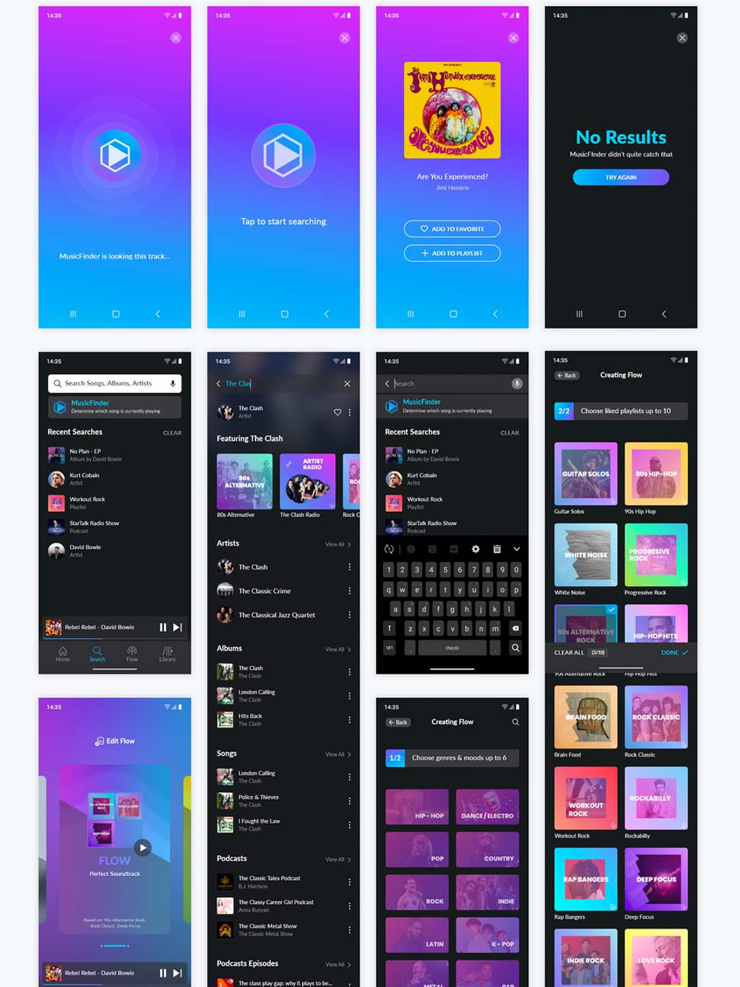 超酷完整成套音乐APP Dark Mode 暗色模式UI源文件，音乐app UI xd源文件