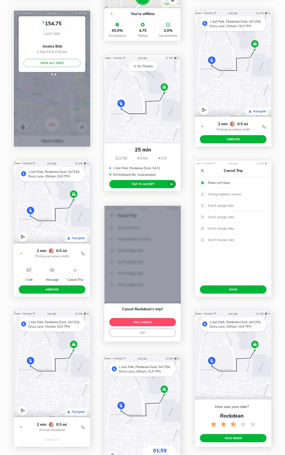 出租车、滴滴、Uber类似的成套打车app uikit,XD资源下载