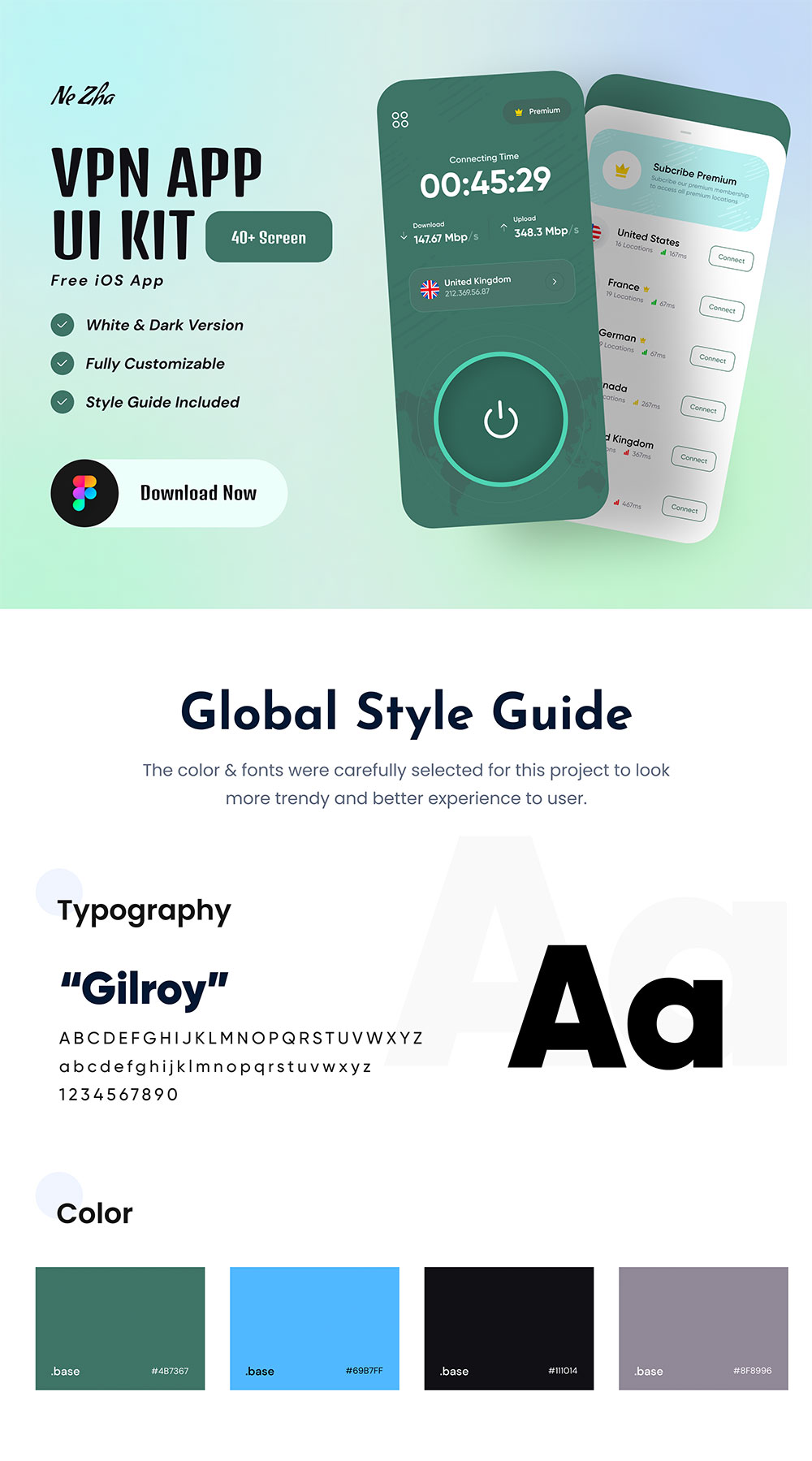 VPN网络链接APP设计figma源文件，40屏幕，明暗设计
