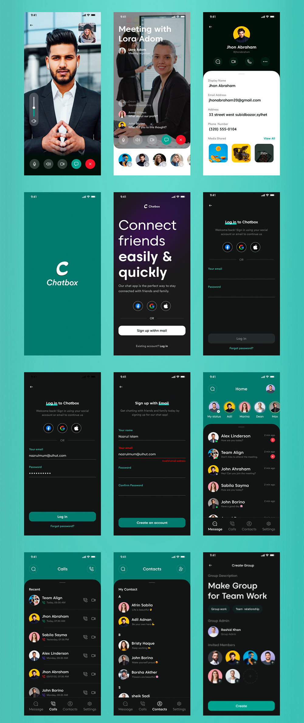 45屏高端聊天app UI设计figma，xd，sketch源文件