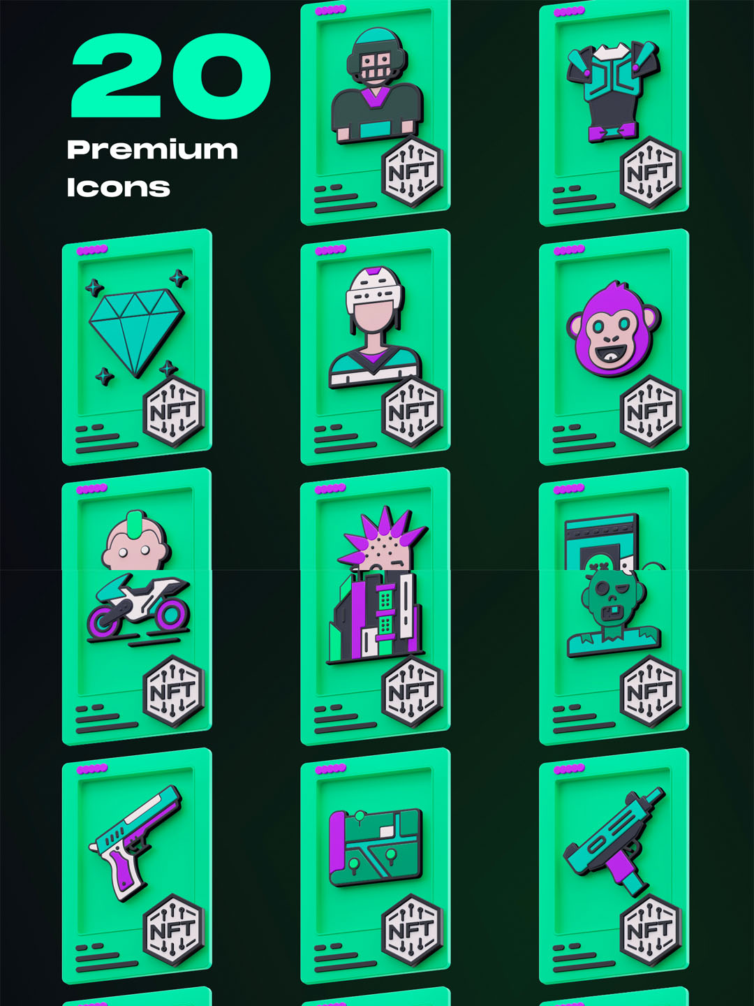 NFT艺术卡片主题3D图标插画，blend、figma源文件