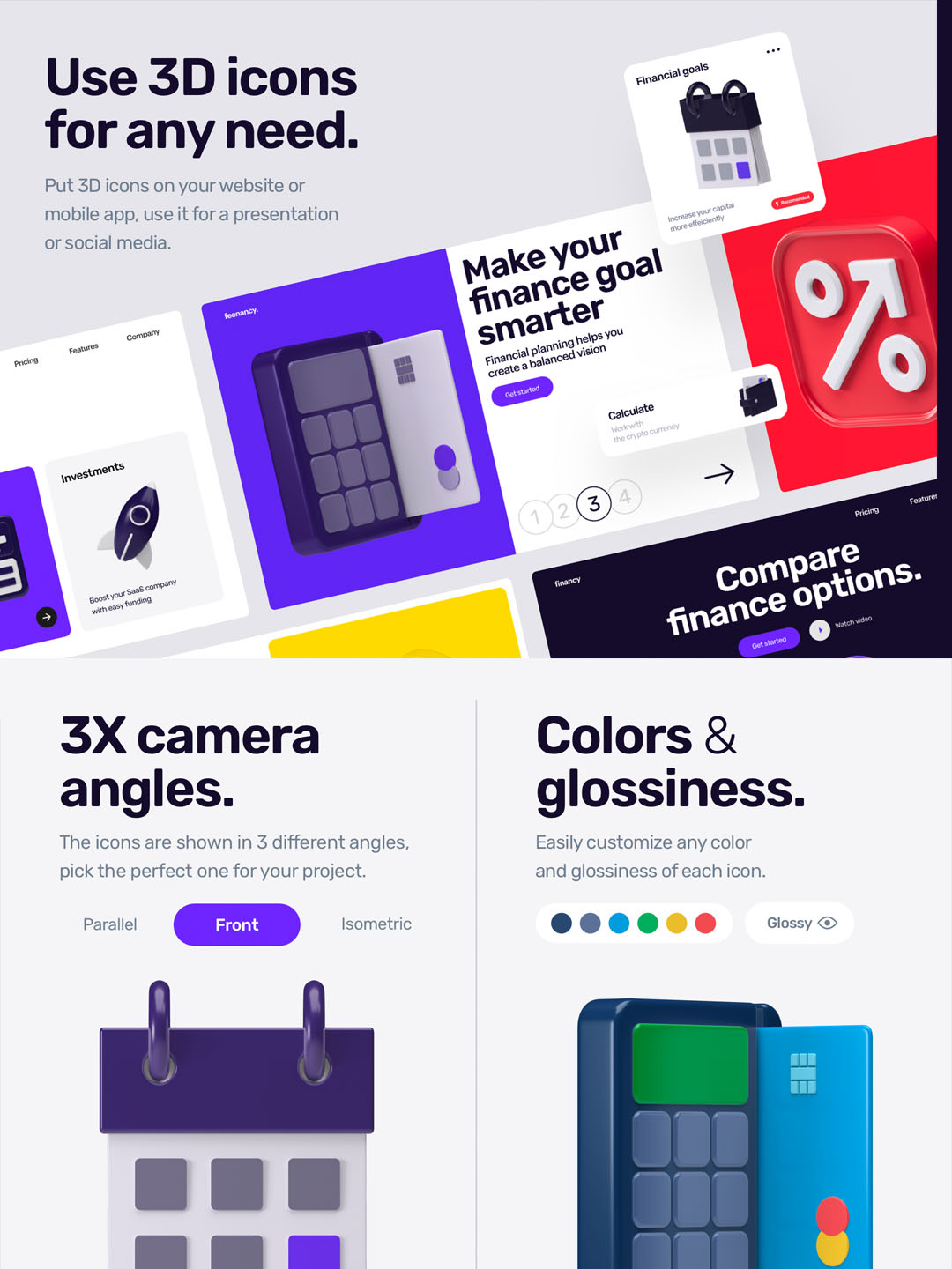 精致金融元素3D图标icon，金融3D素材C4D