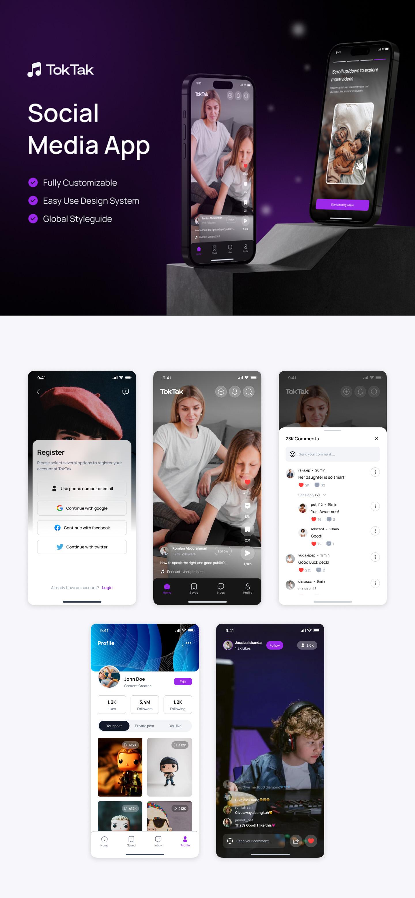 Tiktalk短视频app设计Figma源文件